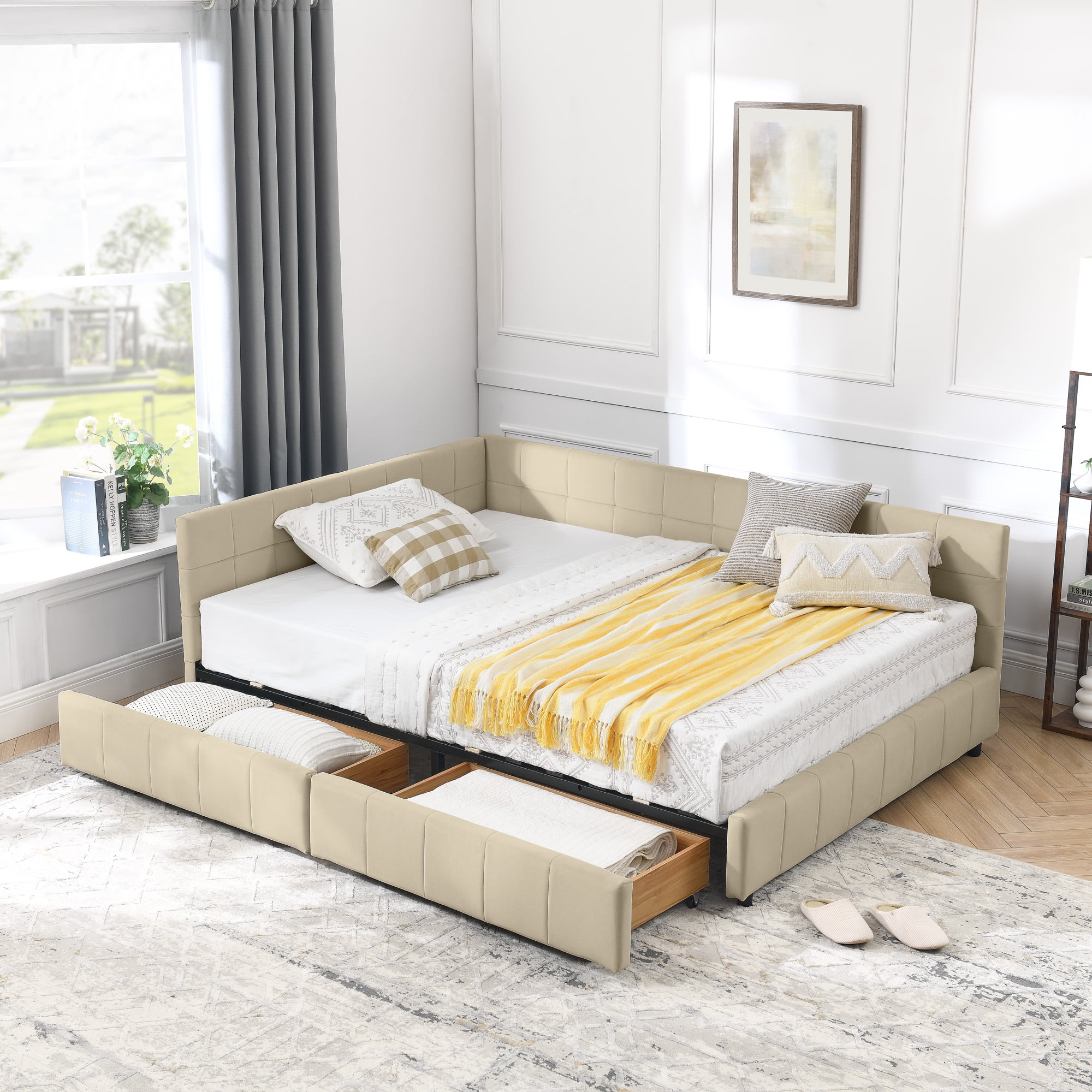 New Full Daybed with Storage Drawers, Modern Corner Tufted Velvet ...