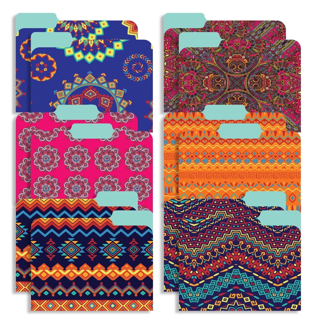 New Generation - 12 Pack Decorative 1/3 Cut Tab File Folders with ...