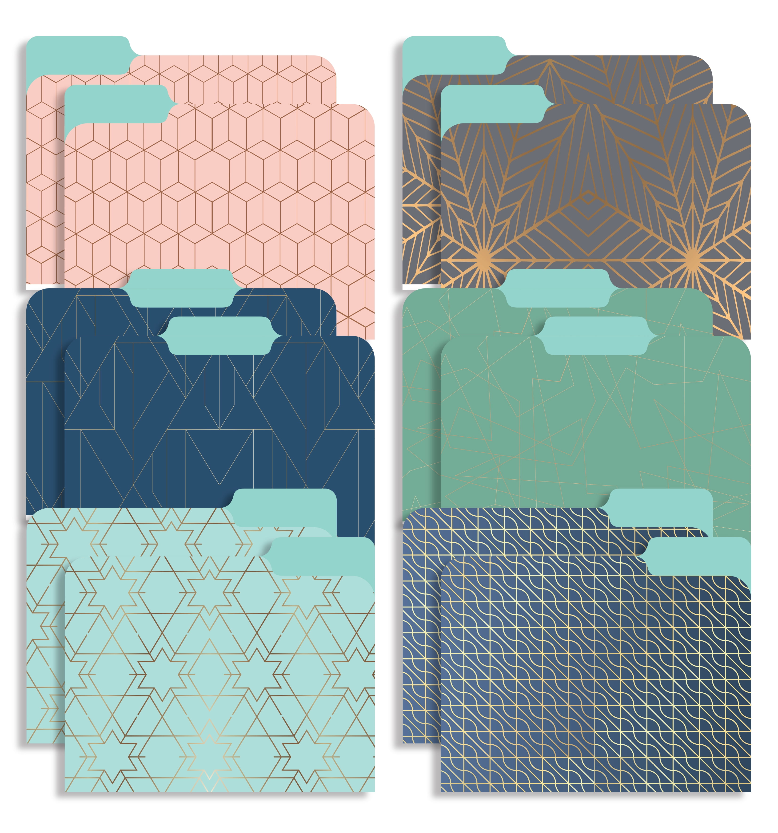 New Generation - 12 Pack Decorative 1/3 Cut Tab File Folders with Gold ...