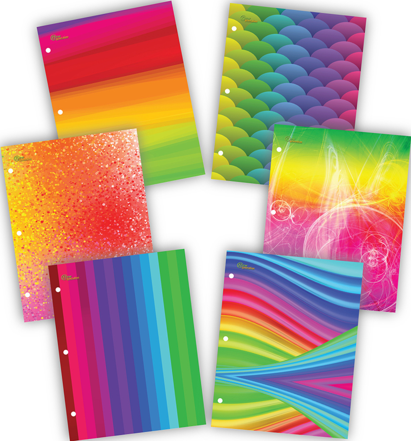 "New Generation - Rainbow School Folders, 2 Pockets, 3 Hole Punched ...