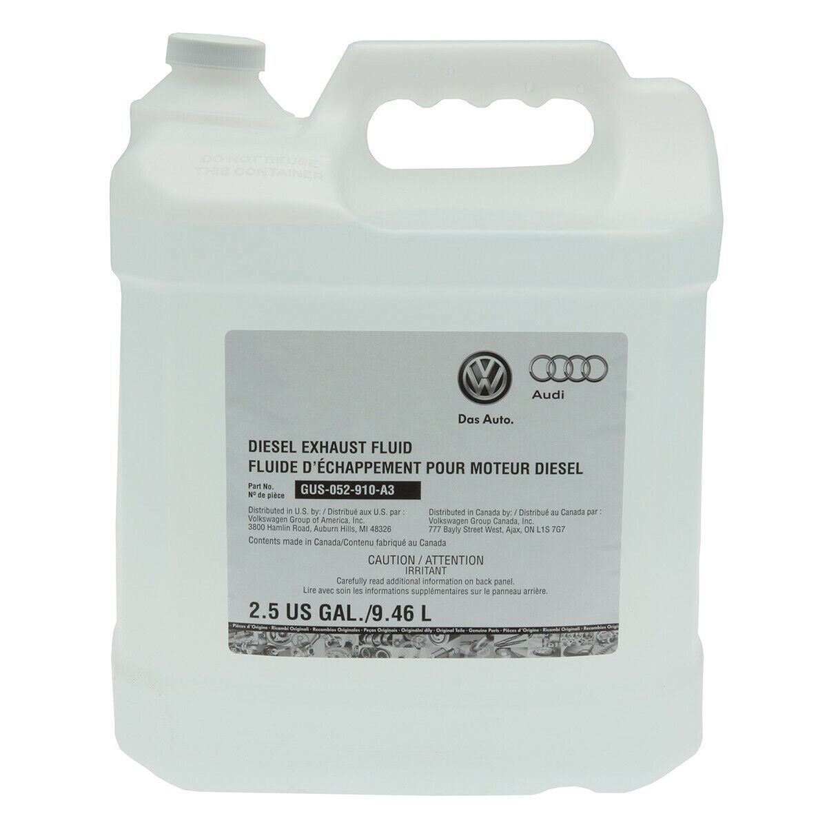 Audi VW Diesel Exhaust Fluid DEF 2.5 Gallons, New Genuine OE ...