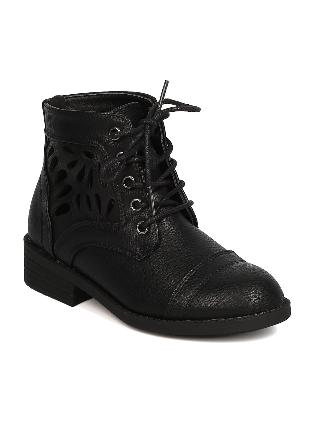 New Girl Little Wild Diva Tipper-08 Leatherette Perforated Combat Boot ...