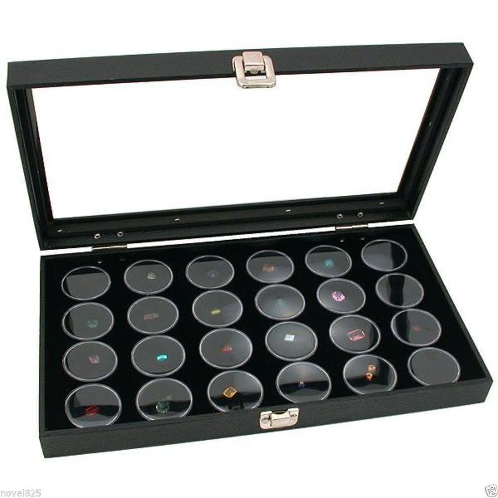 New Glass Top Jewelry Display Case Box Black 24 Gem Gold Nugget with ...