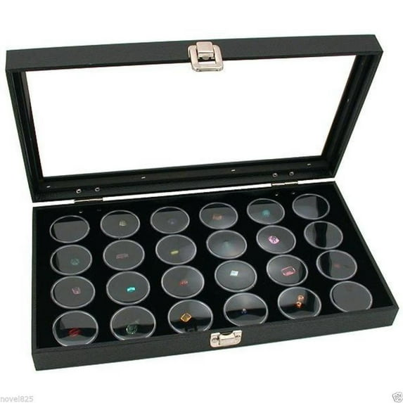 New Glass Top Jewelry Display Case Box Black 24 Gem Gold Nugget with Large Jars - Walmart.com