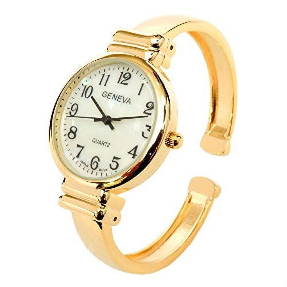 Geneva Gold Women's Bangle Cuff Watch with Slim Metal Band Case ...