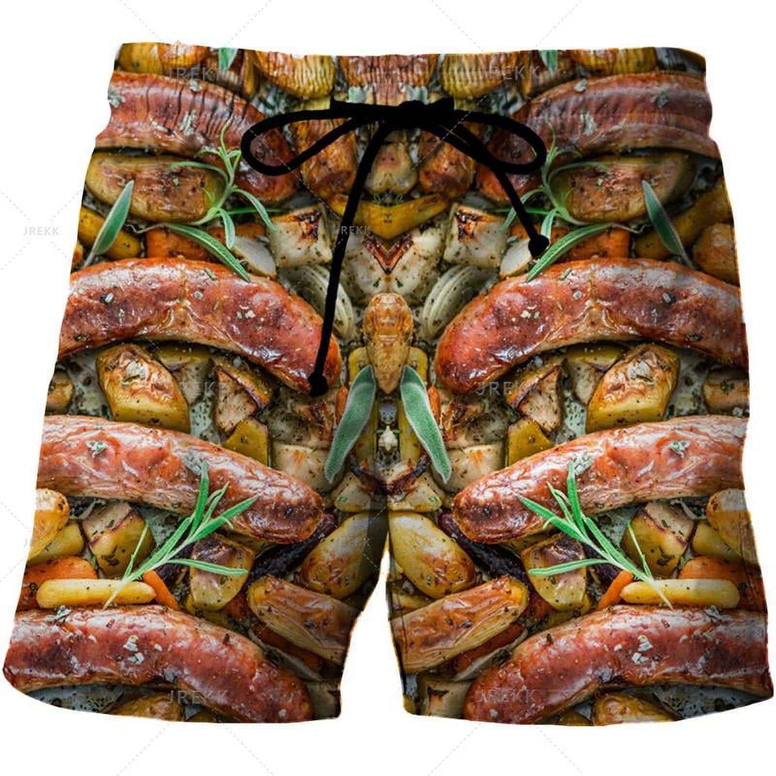 New Gourmet Food Graphic Beach Grilled Sausage Shorts For Men 3D ...