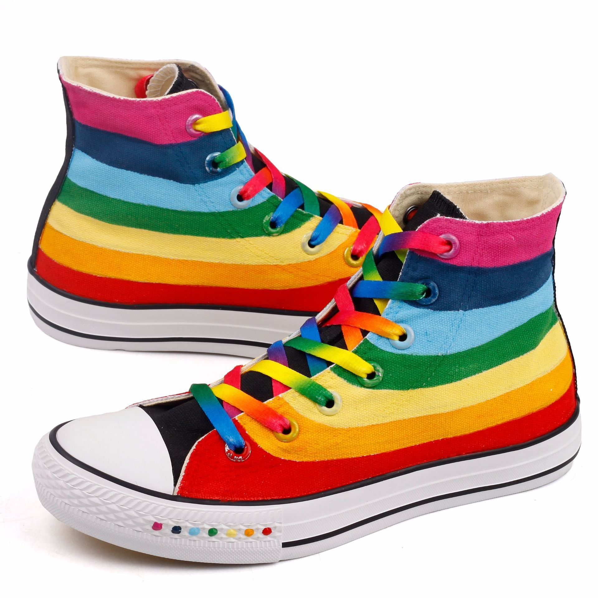 New Graffiti Rainbow High Top Canvas Shoes | Trendy Hand Painted Couple ...