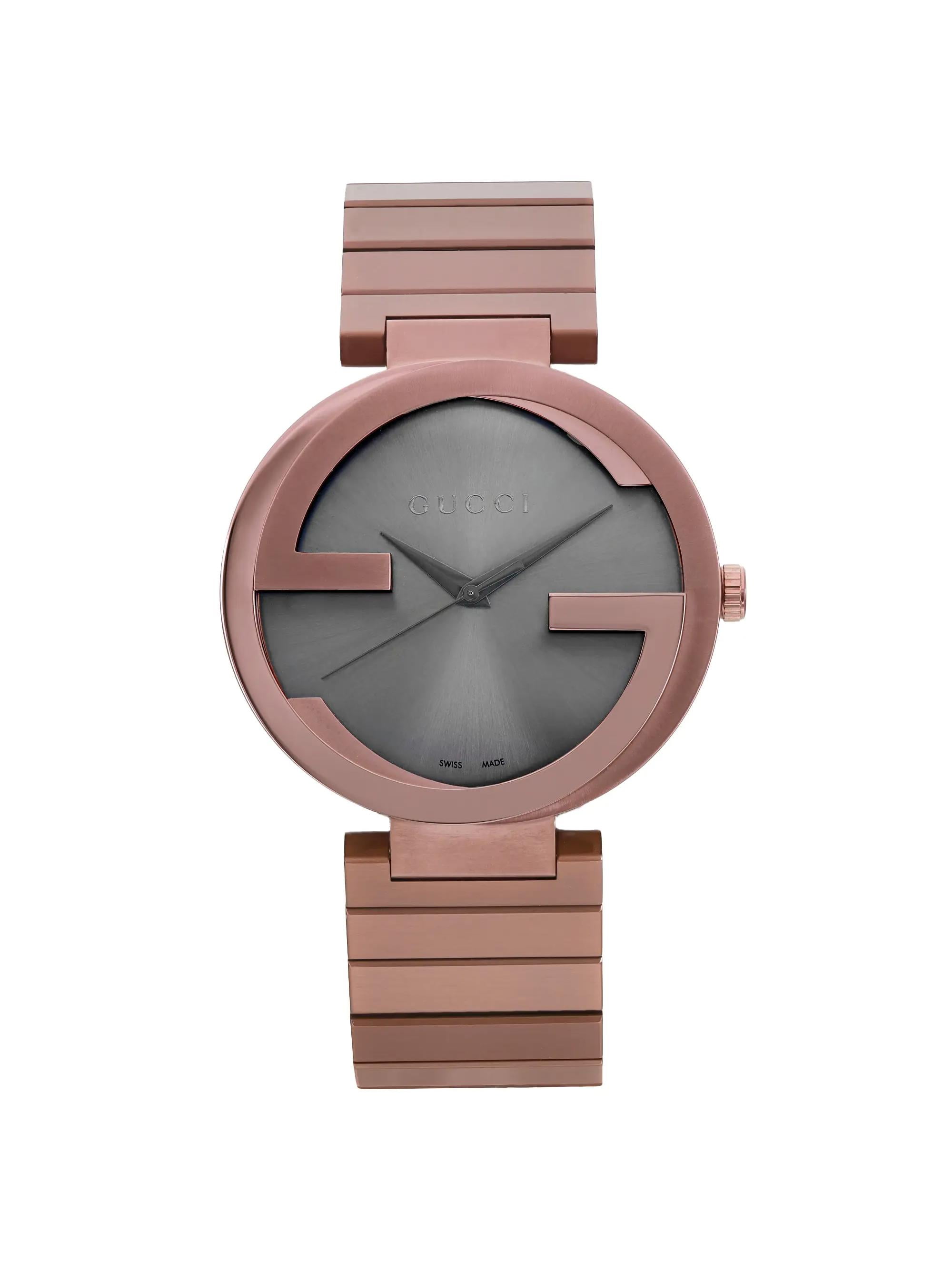 New Gucci Interlocking XL PVD 42mm Steel Brown Dial Men Quartz Watch ...