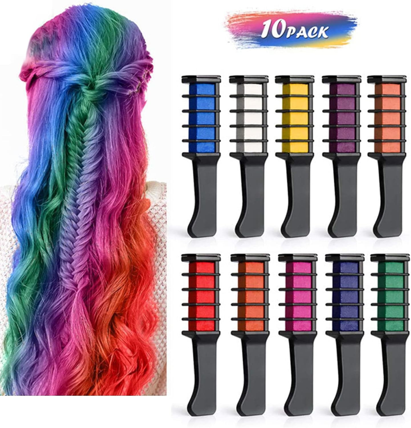New Hair Chalk Comb, 10 Colors Temporary Hair Color Spray for Girls ...