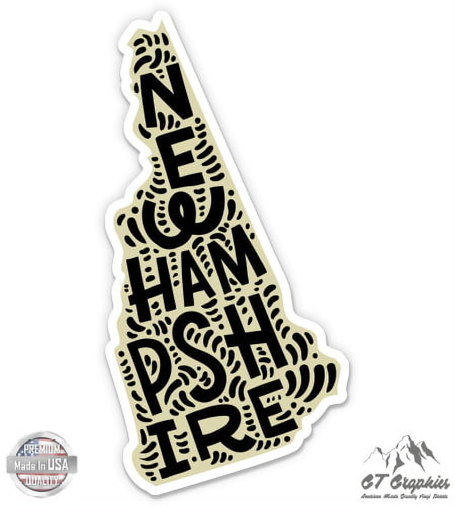 New Hampshire Shape Cute Letters Native Local - 3" Vinyl Sticker - For ...