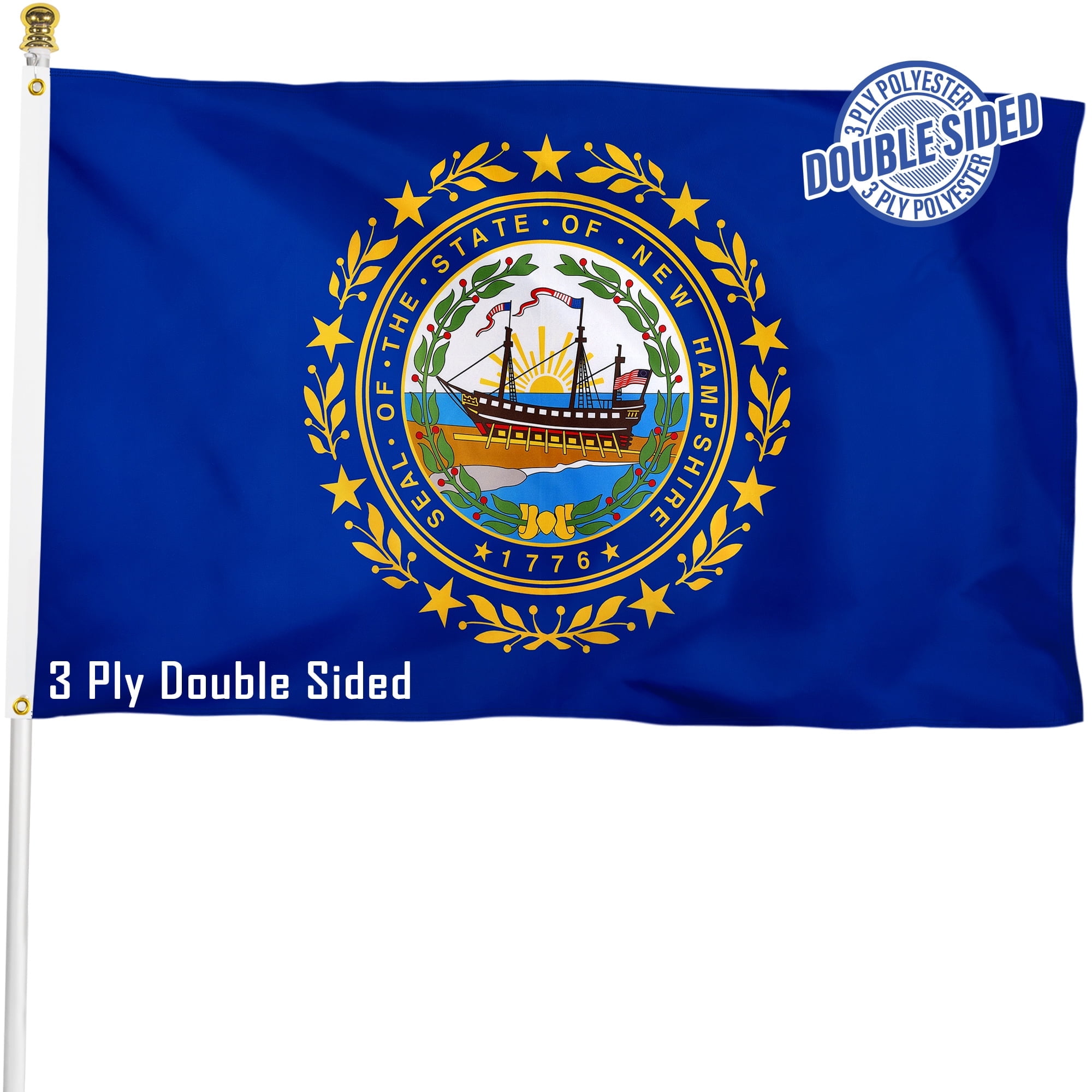 New Hampshire State Flag Double Sided 3x5 ft, 3 Ply Polyester NH Flag ...