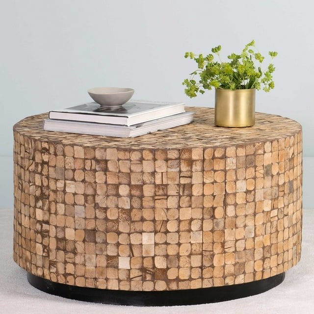 New Hampton Round Brown Handmade Natural Coconut Shell Coffee Table by ...