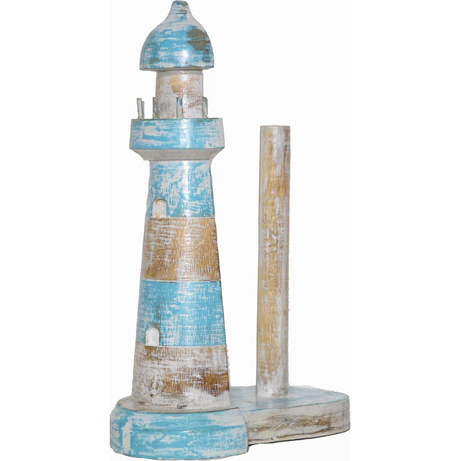 New Hand Carved Lighthouse Teal Color Design Paper Towel Holder Wood ...