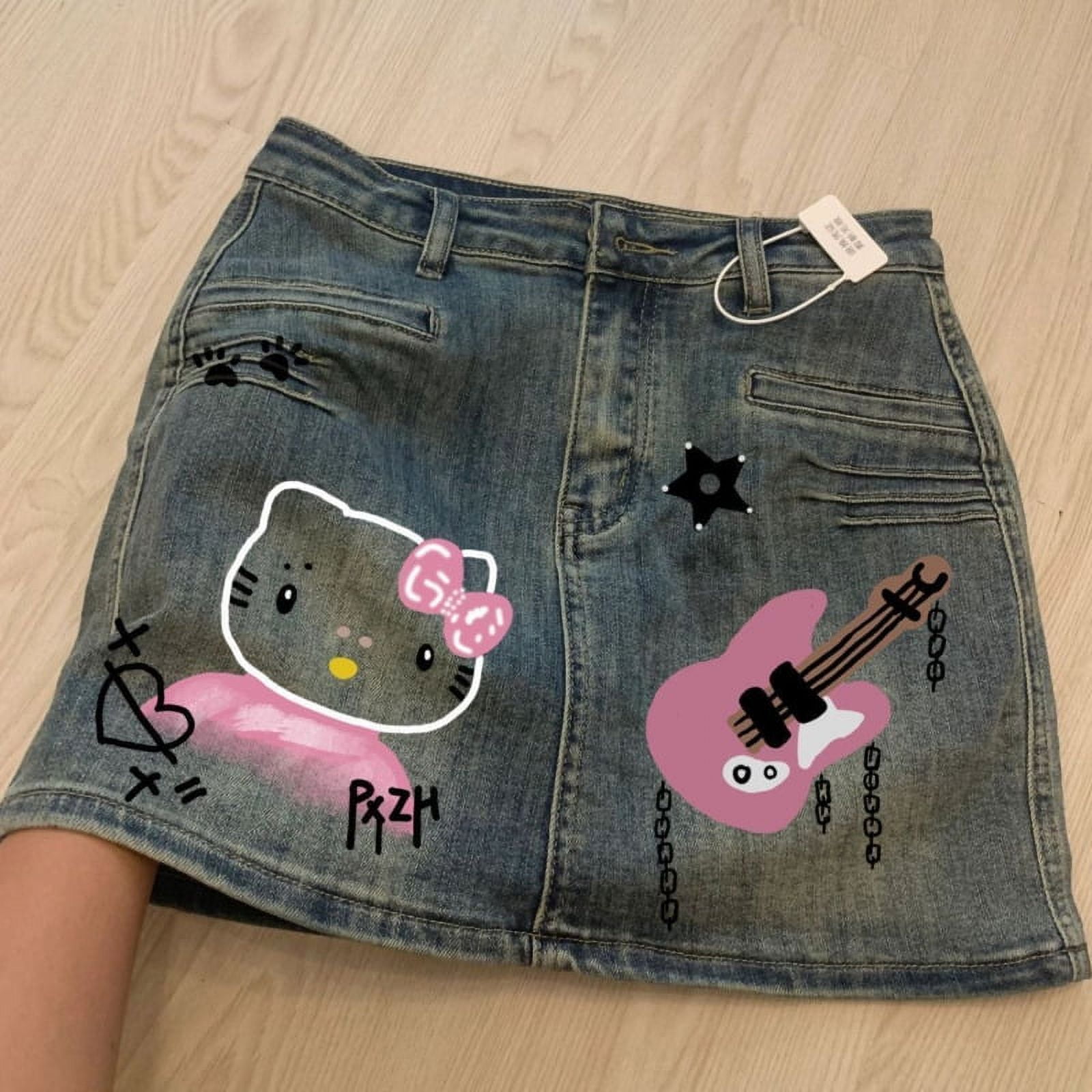 New Hello Kitty Kawaii Mini Skirt Y2k Print Denim Skirts Women Fashion ...