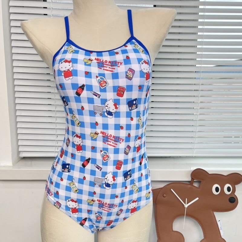 New Hello Kitty Plaid Style Women's Swimwear, One Piece Sexy Halter ...
