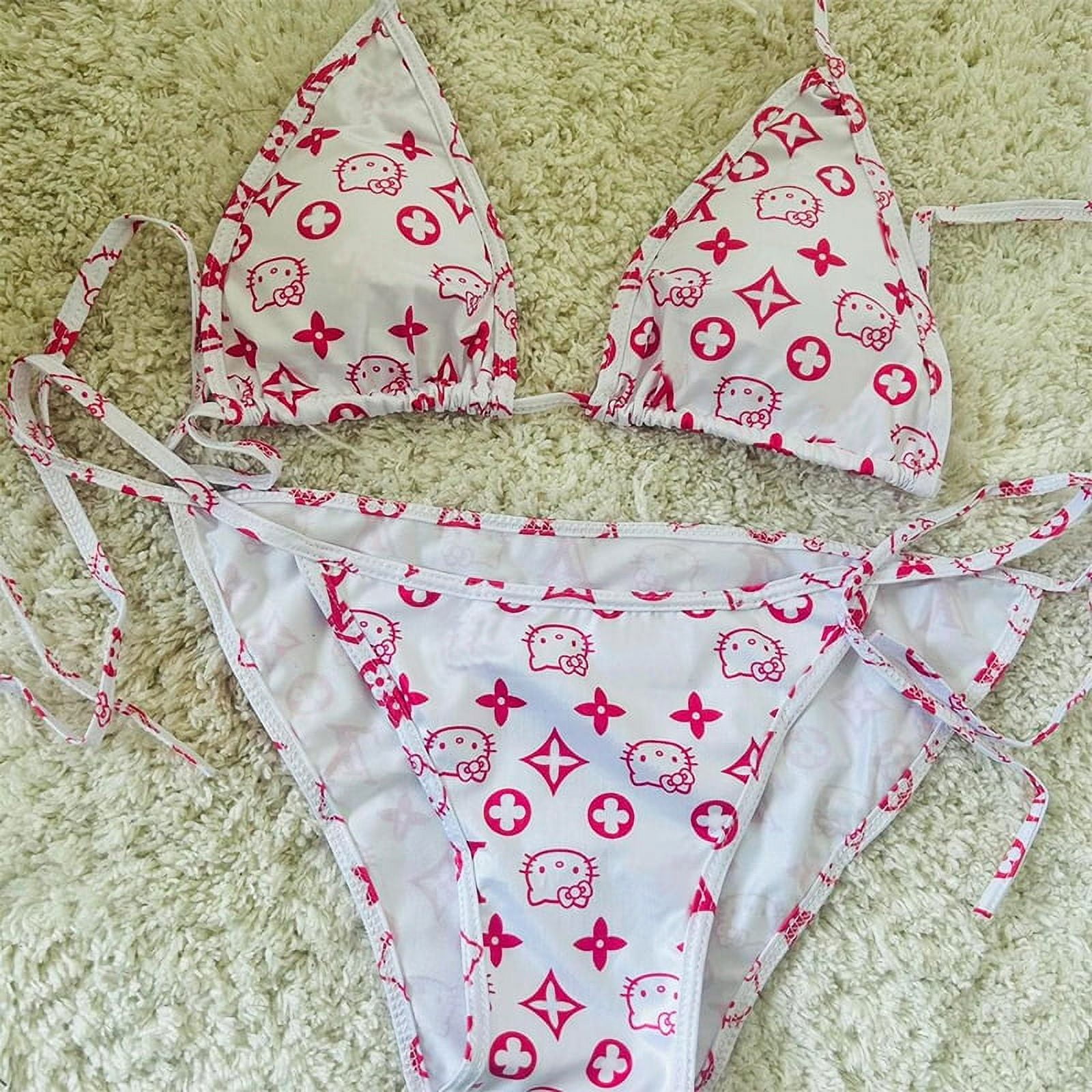 New Hello Kitty Sexy Bandage Bikini Cartoon Sanrio Women Bikinis Set Pink Bra Brief Sets Beach