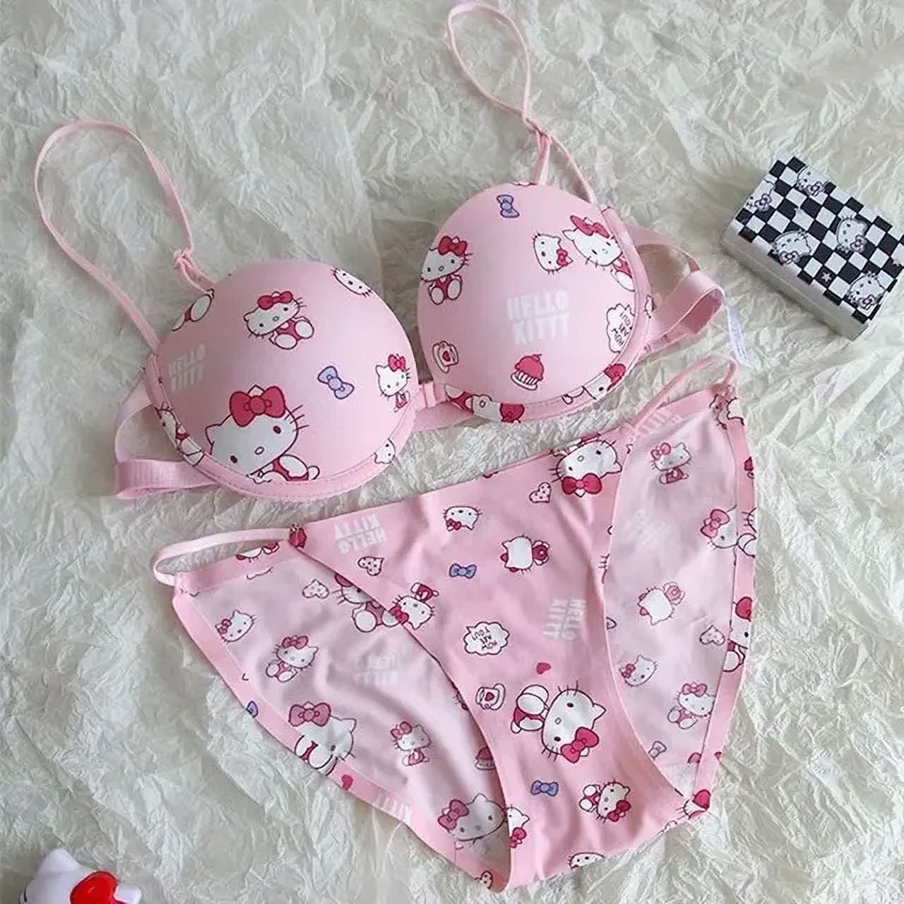 New Hello Kittys Sanrio Women Lace Underwear Set Female Bra Panties Y2K ...