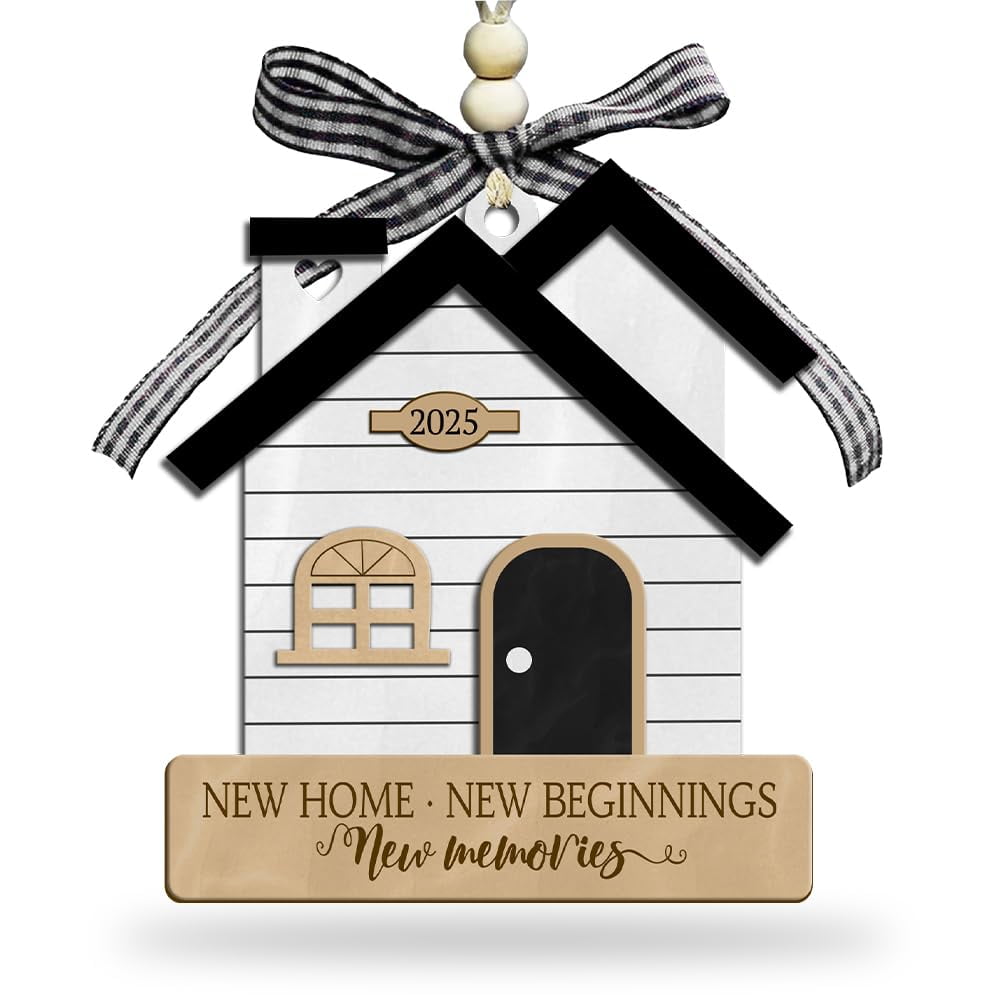 New Home Christmas Ornament AIF4 2025 - Wooden House Shape Ornament with New Beginnings, New ...