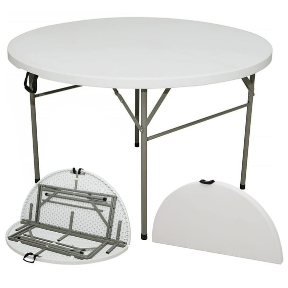 New Home Era 4 ft Round Plastic Folding Event Table with Carrying Handle | Bi-Fold Portable ...