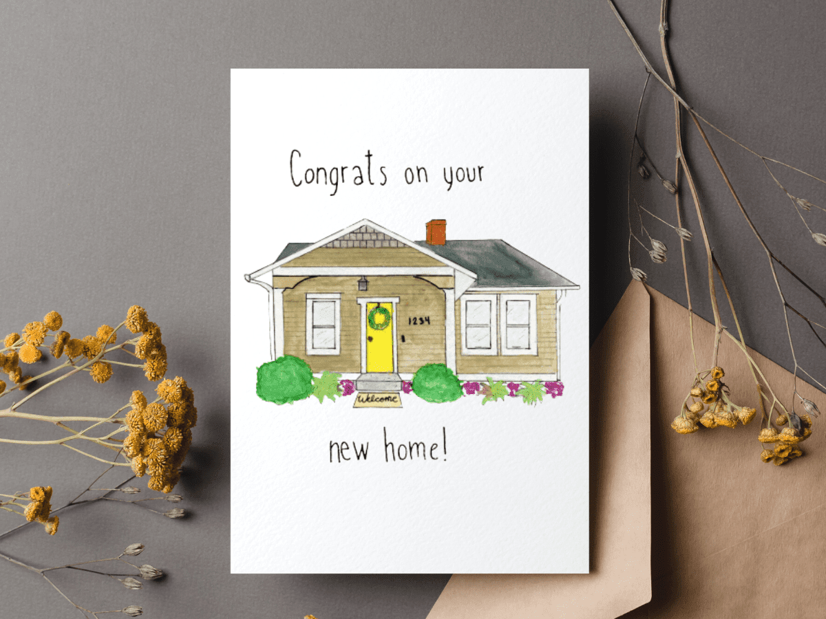 New Home Greeting Card – "Congrats on Your New Home!" Watercolor House ...