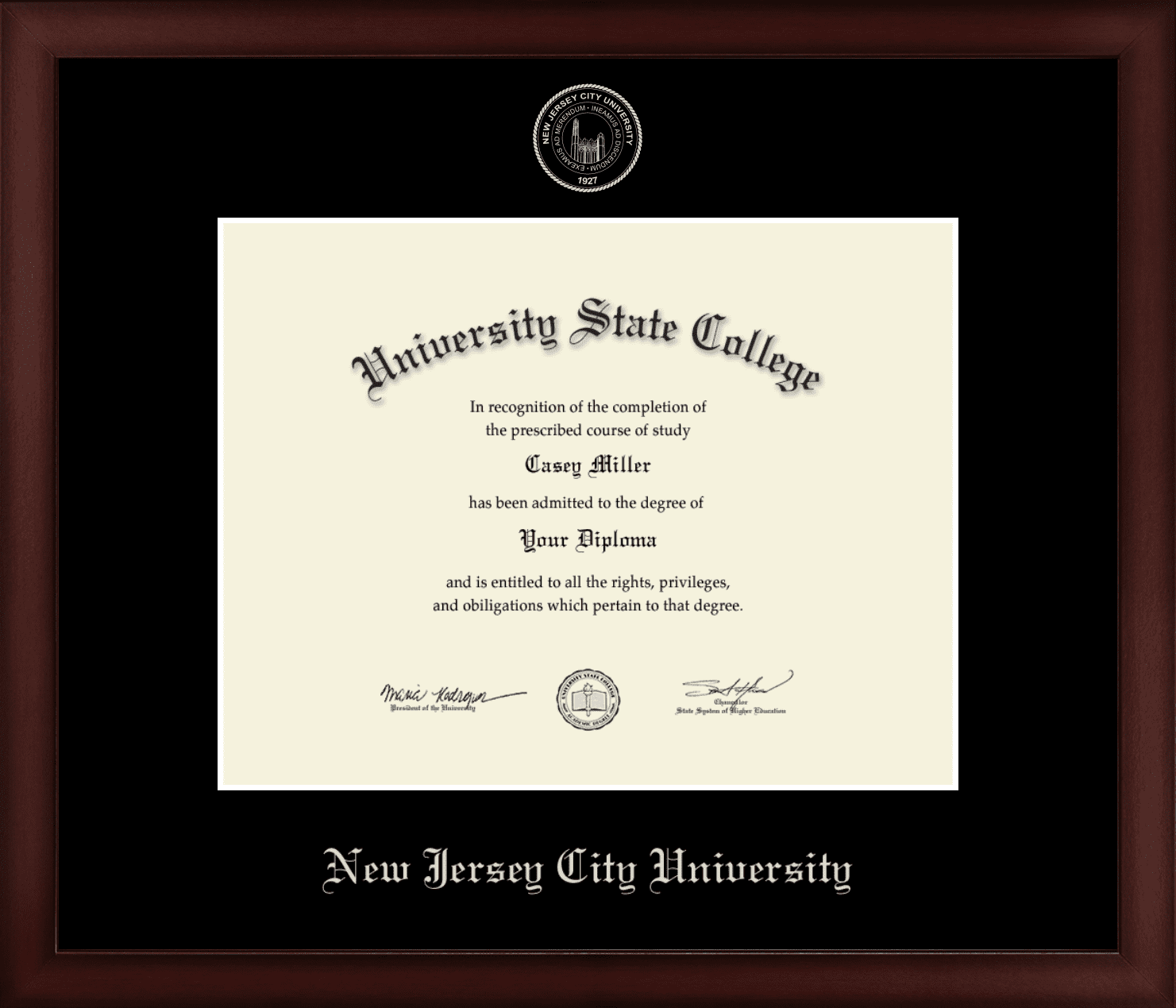 New Jersey City University Diploma Frame, Document Size 11" x 8.5 ...
