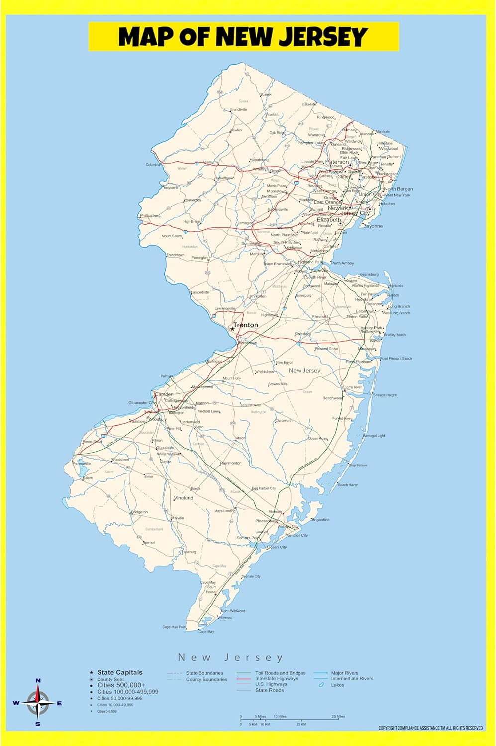 New Jersey Map Poster - Laminated Wall Map - Style B - 20x30 - Ideal ...