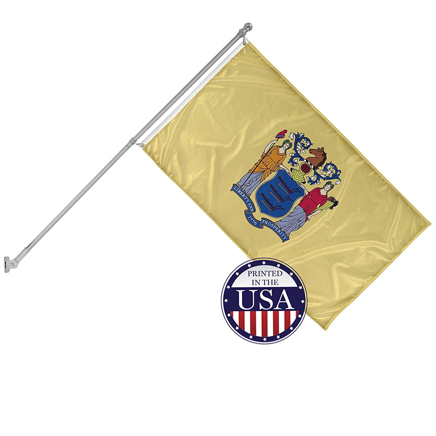 New Jersey State Flag and 6ft Flagpole with Wall Mounting Bracket - 3ft ...