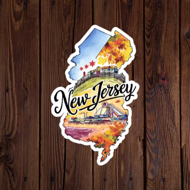 New Jersey Sticker American Flag State Outline Novelty Laptop Sticker ...
