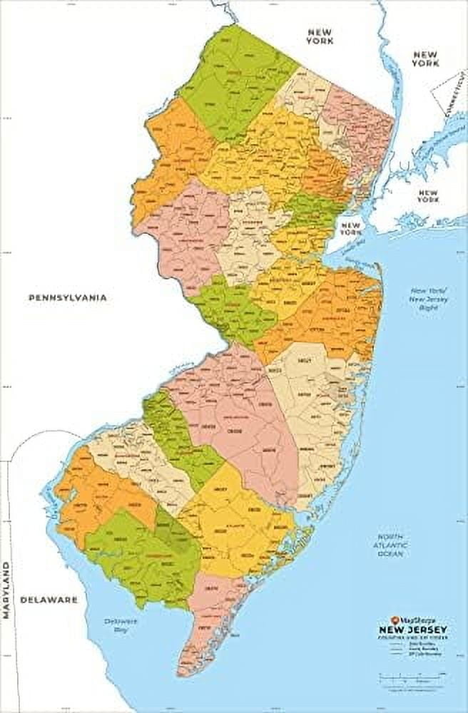New Jersey ZIP Code Map with Counties - Standard - 36" x 55" Paper ...