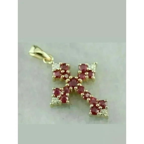 New Jewels 2Ct Round Lab-Created Red Ruby Women Cross Pendant in 14K ...