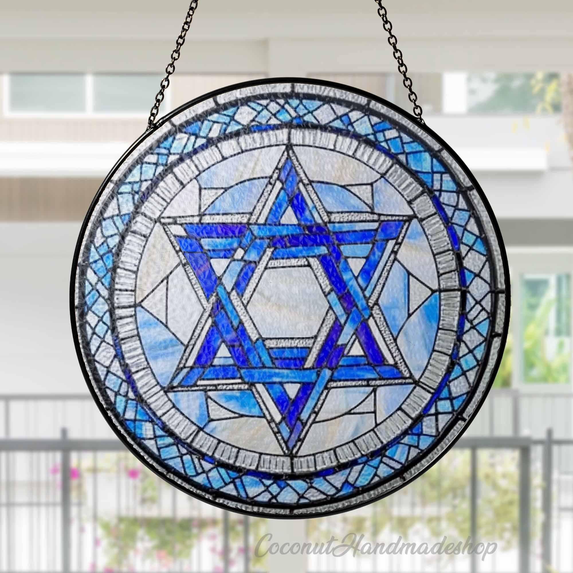 New Jewish Star of David Suncatcher, Hanukkah Stained Glass Window ...