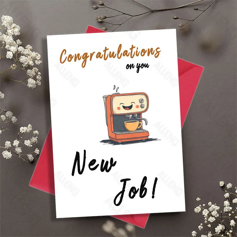 New Job Congratulations Card – Cute Coffee Machine Illustration ...