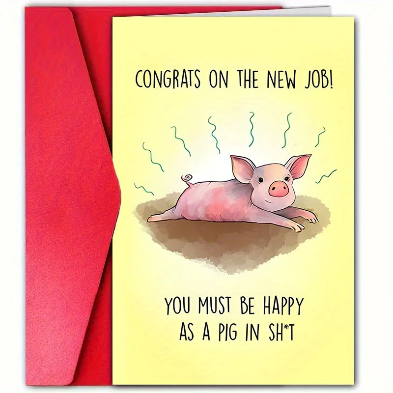 New Job Congratulations Card – "Happy as a Pig in Sh*t" Design – Fun ...