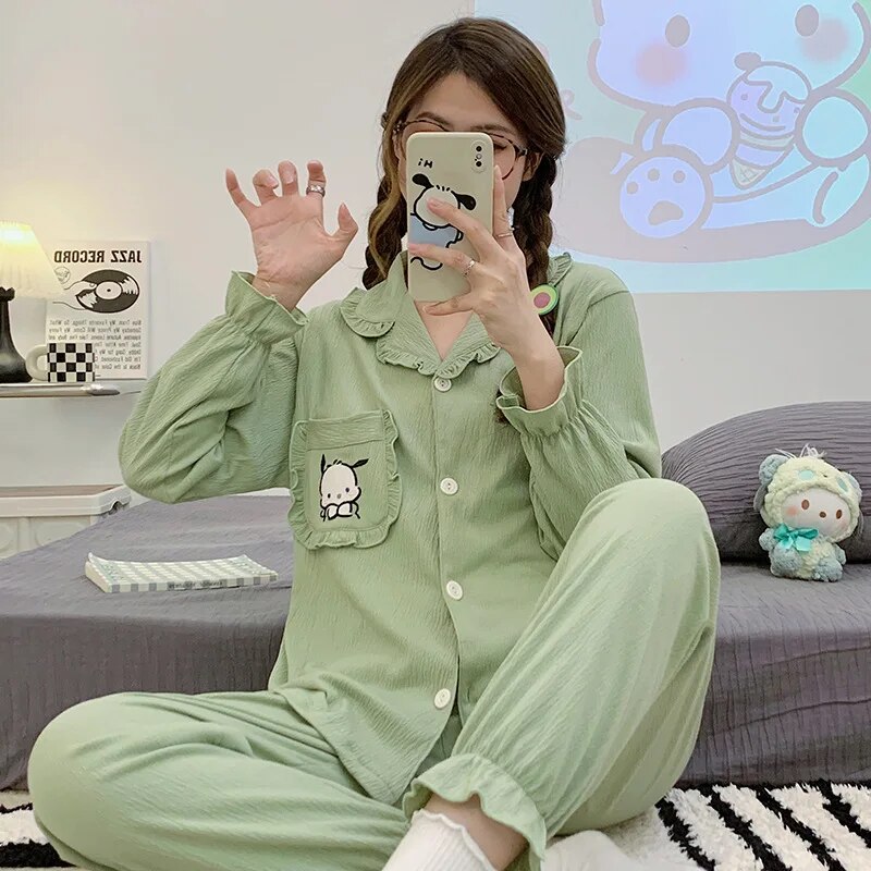 New Kawaii Anime MINISO Pochacco Long Sleeve Pajamas Set Cartoon Autumn ...