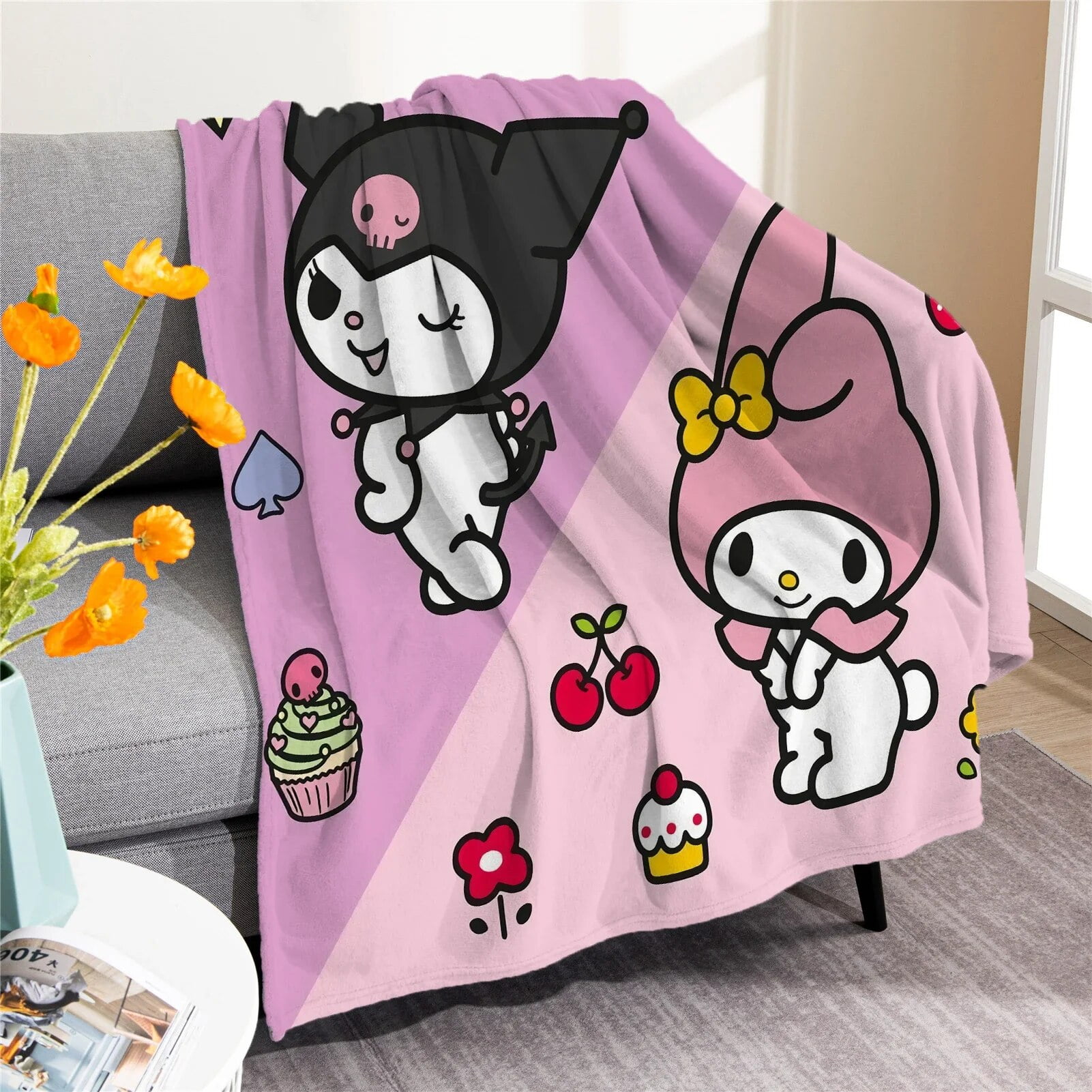 New Kawaii Sanrio Flannel Blanket Kuromi Hello Kitty Office Lunch Break ...