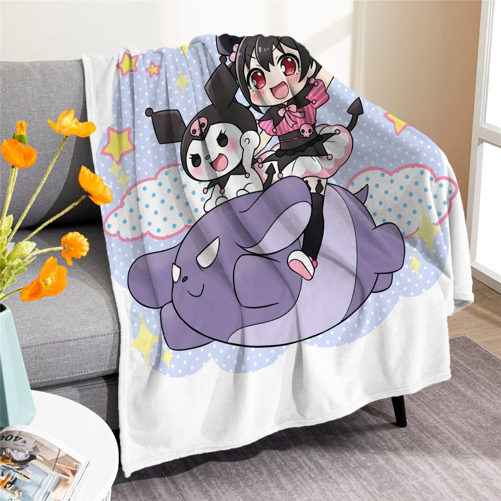 New Kawaii Sanrio Flannel Blanket Kuromi Hello Kitty Office Lunch Break ...