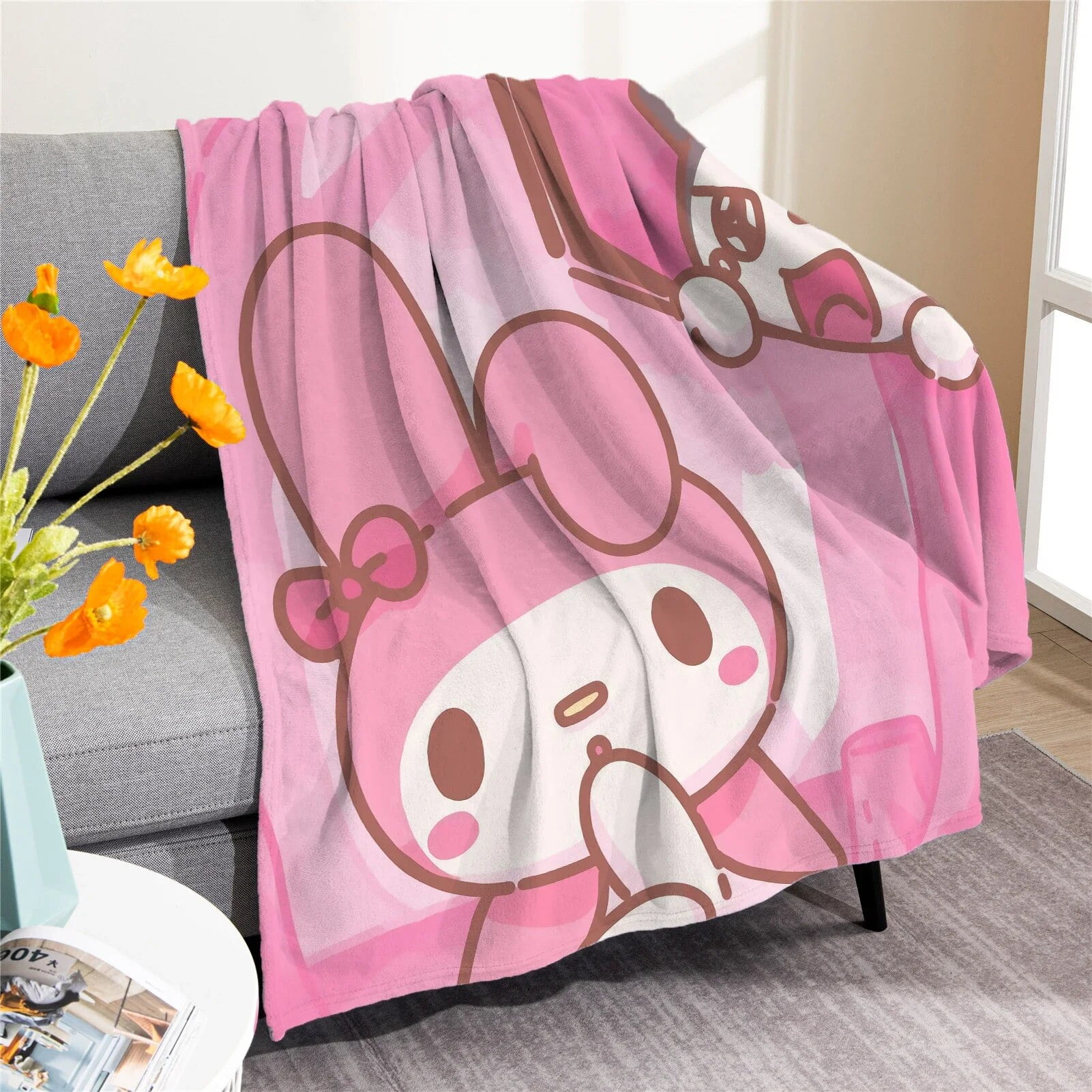 New Kawaii Sanrio Flannel Blanket Kuromi Hello Kitty Office Lunch Break ...
