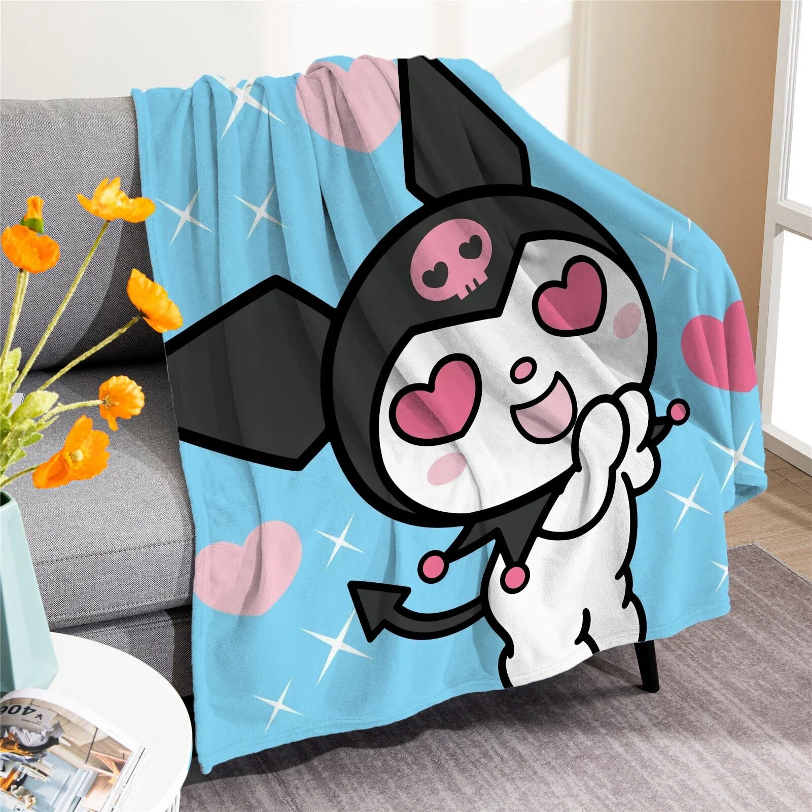New Kawaii Sanrio Flannel Blanket Kuromi Hello Kitty Office Lunch Break ...