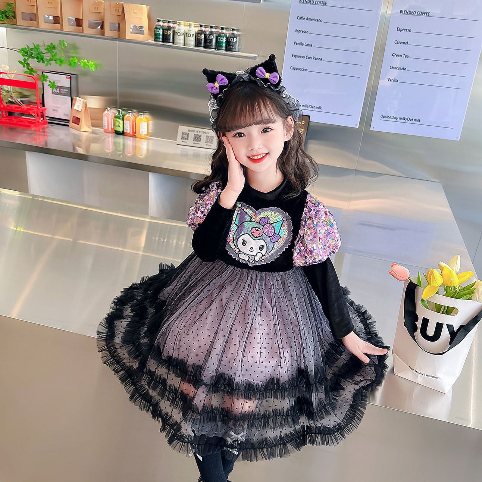 New Kawaii Sanrioed Kuromi Kids Lolita Princess Dresses Cute Anime ...