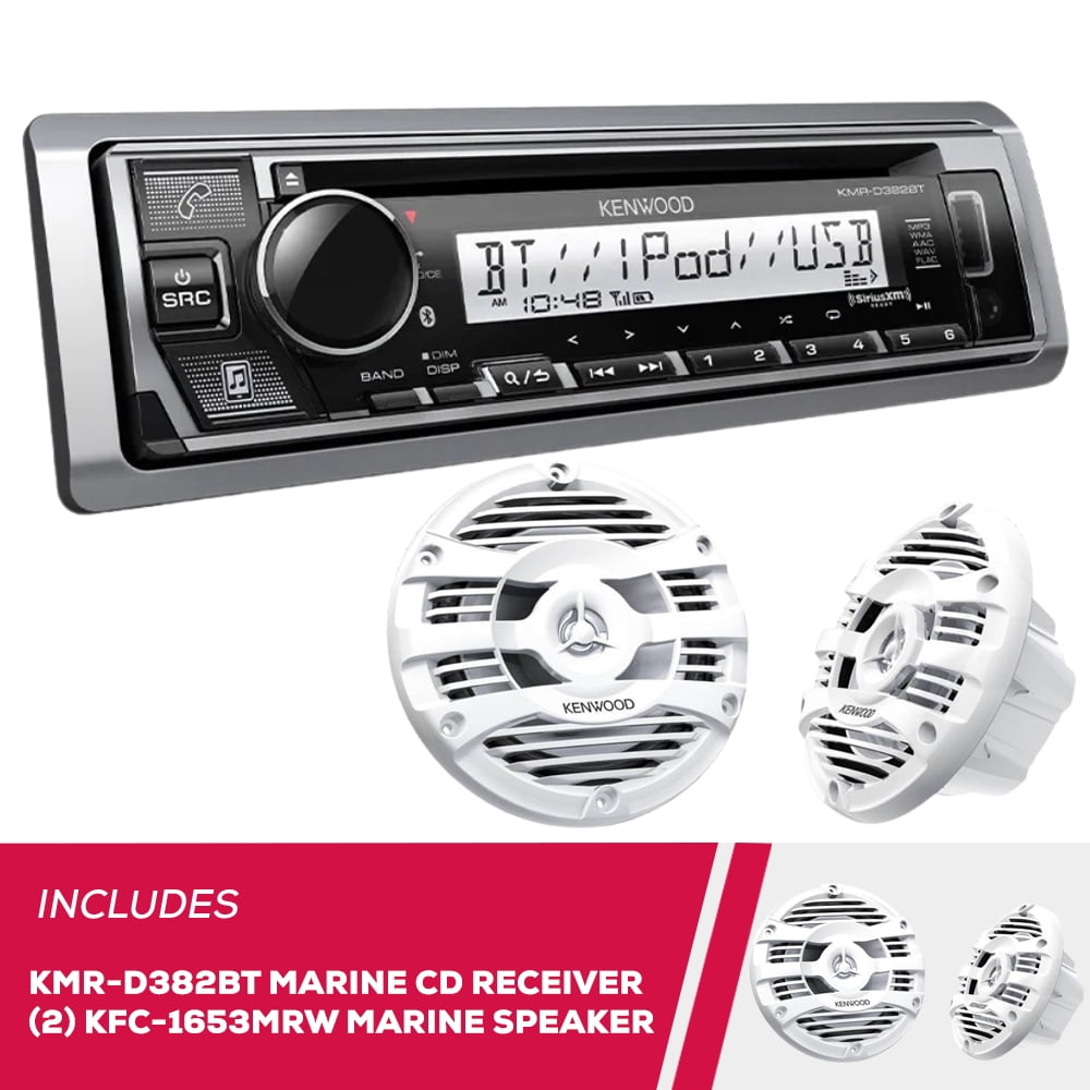 Kenwood KMR-D382BT Marine CD Receiver Compatible w/ Bluetooth with 2 ...