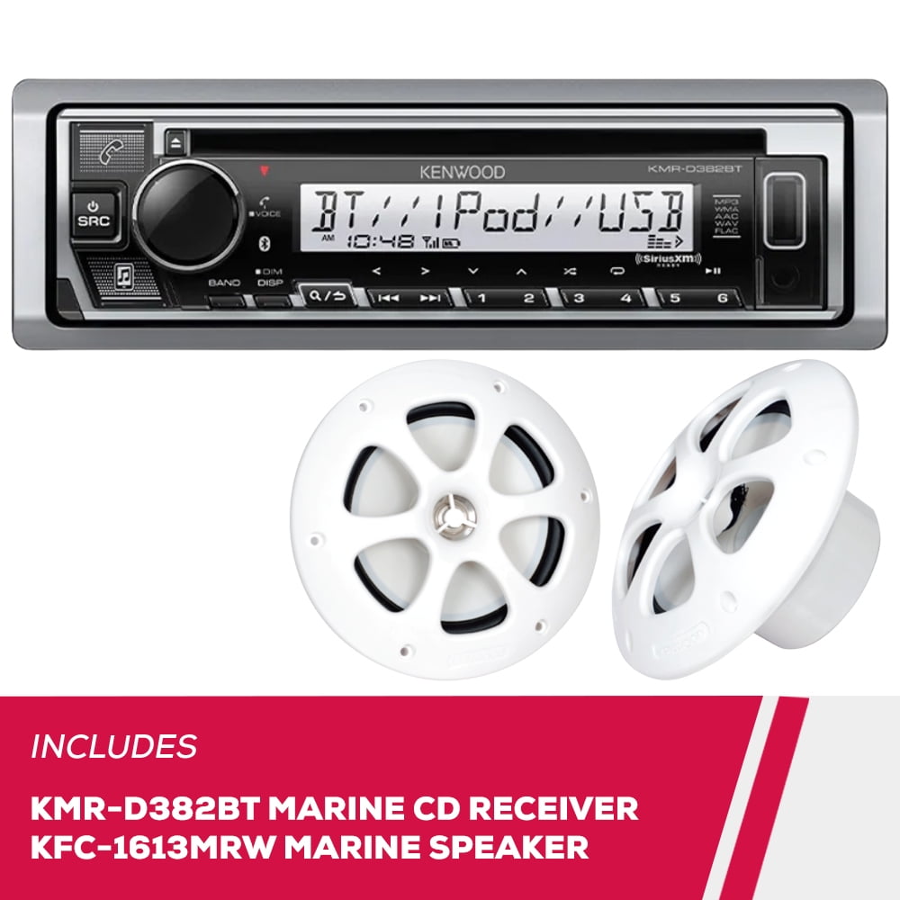 New Kenwood KMR-D382BT Marine CD Receiver and KFC-1613MRW 6.5" Marine 2 ...