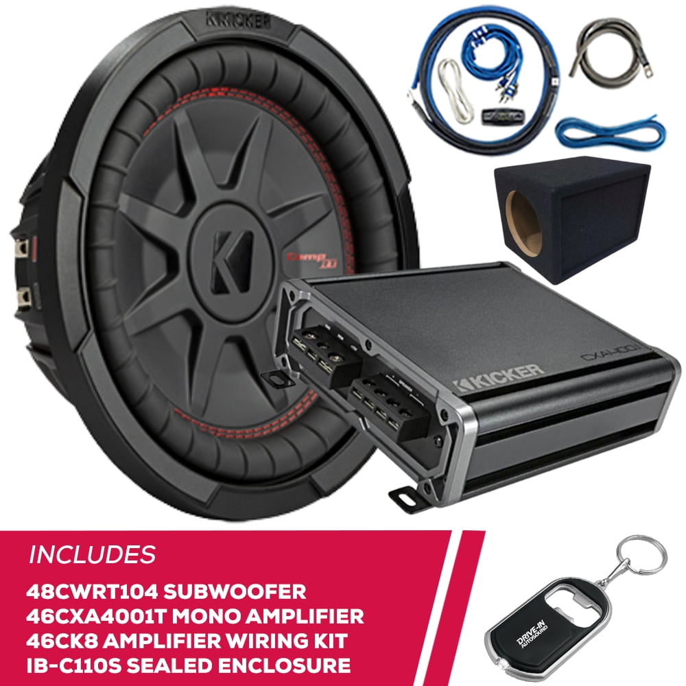 New Kicker 48CWRT104 10" Subwoofer w/ 46CXA4001T Amp & 46CK8 Amp Kit ...