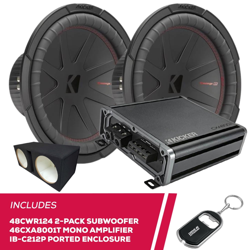 New Kicker Pair of 48CWR124 12" Subwoofer with IB-C212P Enclosure and ...