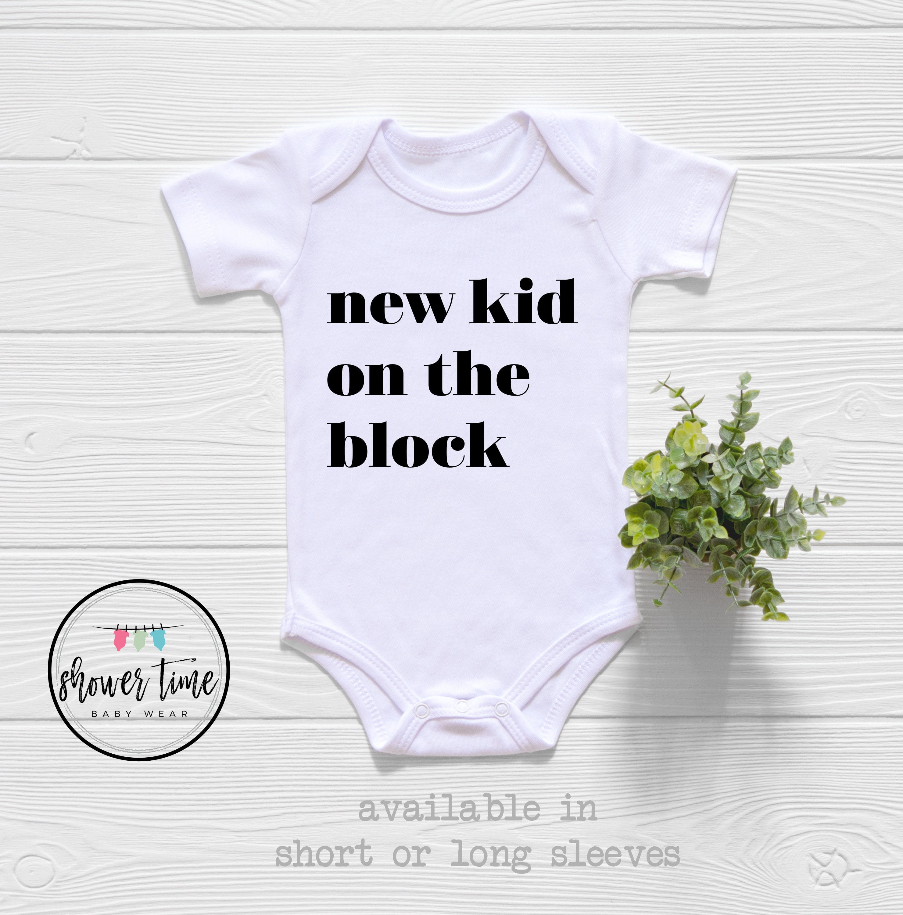 New Kid On The Block Onesie, Funny Baby Boy Onesie, Announcement Onesie, Minimalist Onesie Cool ...