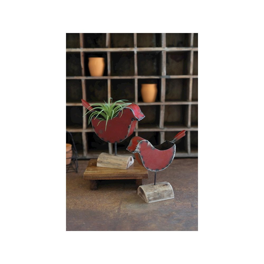New Kohinoor Set Of Two Red Metal Bird Planters - Walmart.com