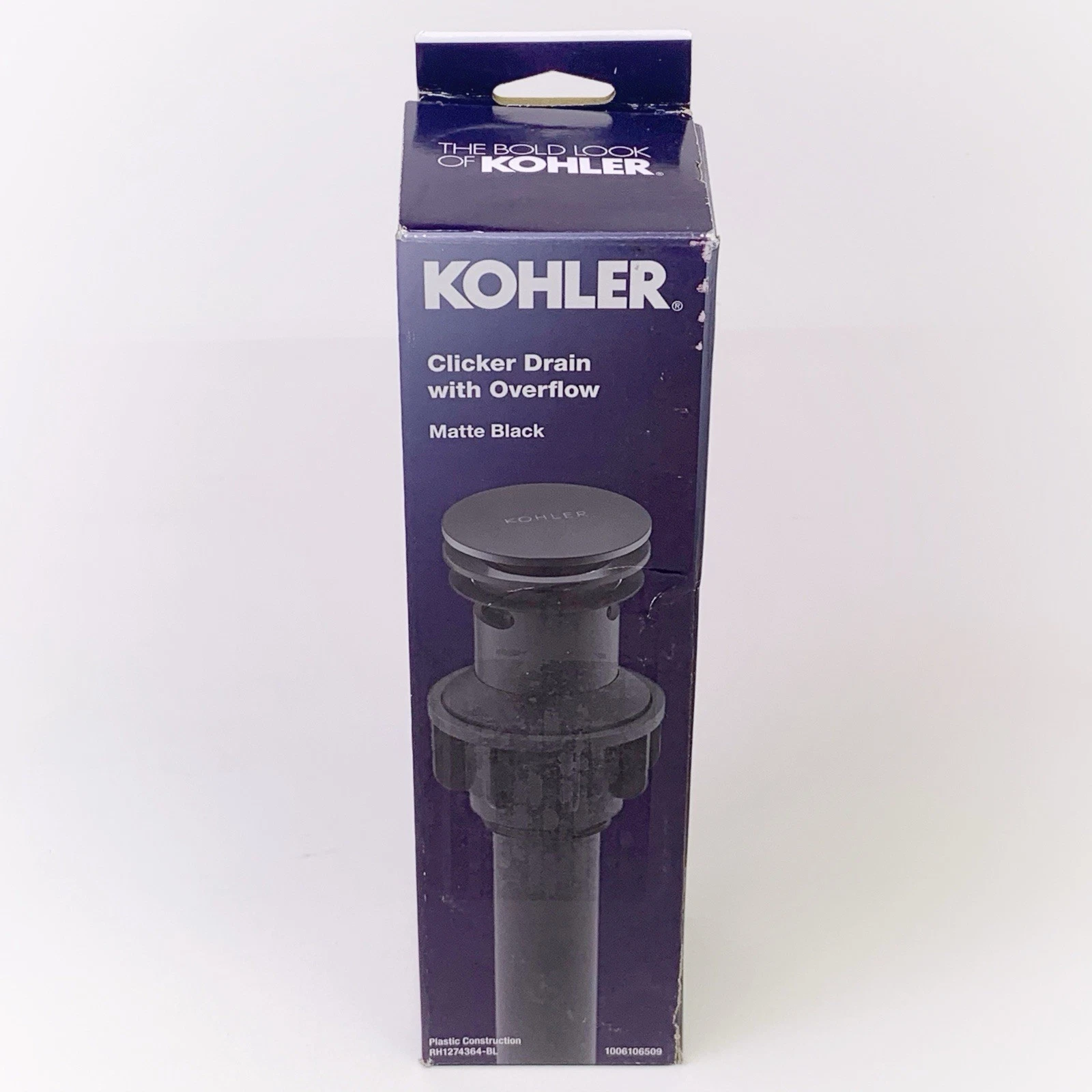 New Kohler Standard Clicker Drain With Overflow In Matte Black ...