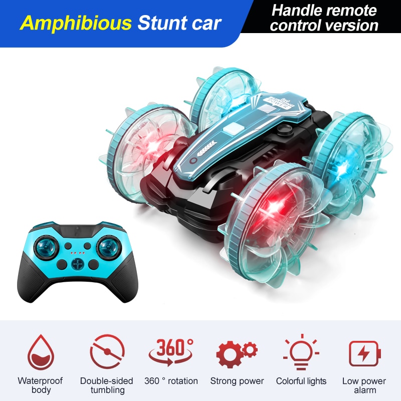New LED Amphibious RC car Dual remote control waterproof stunt car ...