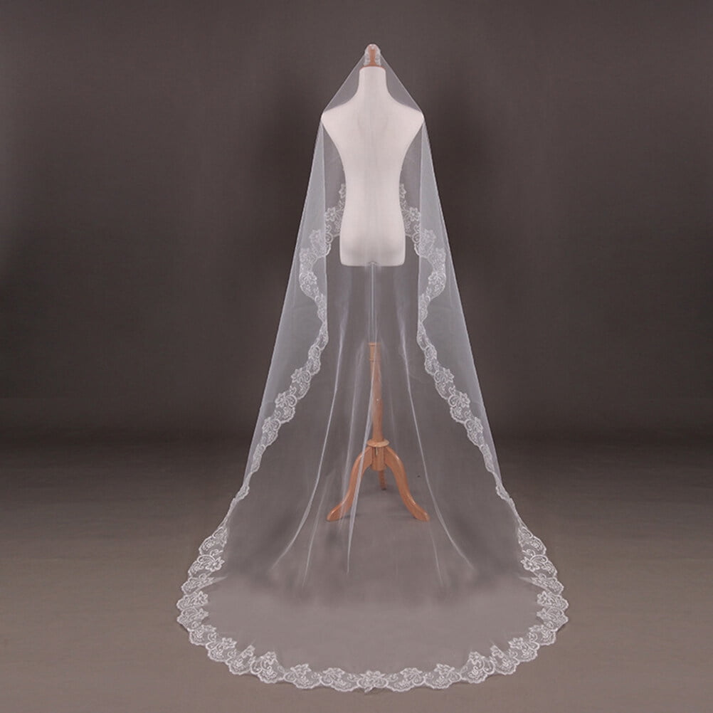 New Lace Long Bride Wedding Veil Wedding Gauze Sequins Lace White Dress ...