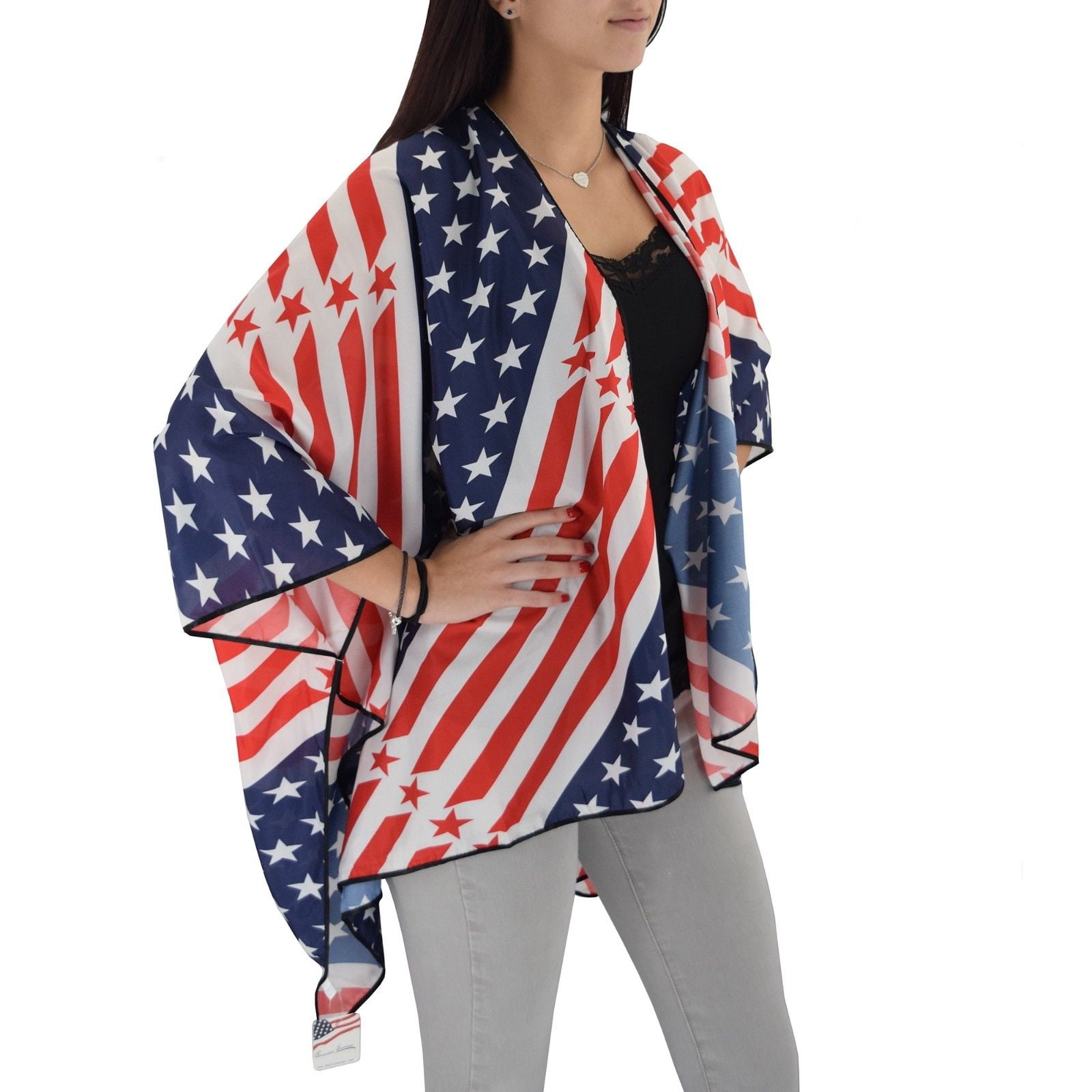 New Ladies American Summer Patriotic American Flag Cape with Dark ...