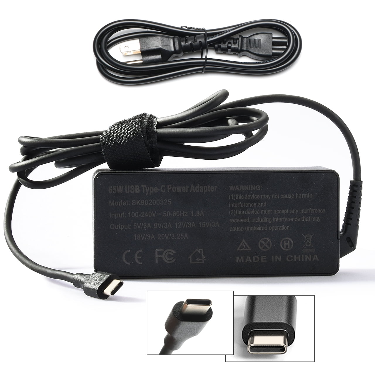 New Laptop Charger 65W 20V 3.25A USB Type-C AC Adapter Power Cord ...